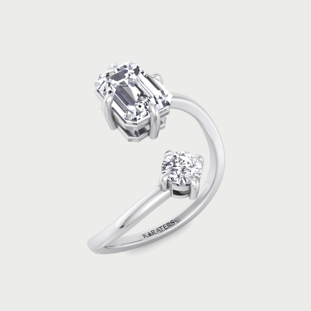 Palmina - Emerald & Round Lab Grown Diamond Open Engagement Ring